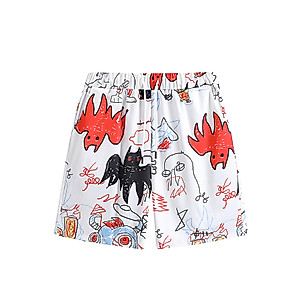 SOLY HUX Men's Cartoon Print Elastic High Waisted Casual Summer Shorts White M