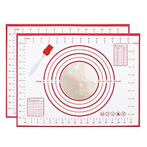 Silicone Pastry Mat 2 Pack Non Stick Baking Mat with Measuremenst 16" x 12" Small Non Slip Silicone Baking Mat for Fondant/Rolling Dough/Pie Crust/Cookies/Pizza/Bread BPA Free Kneading Mat