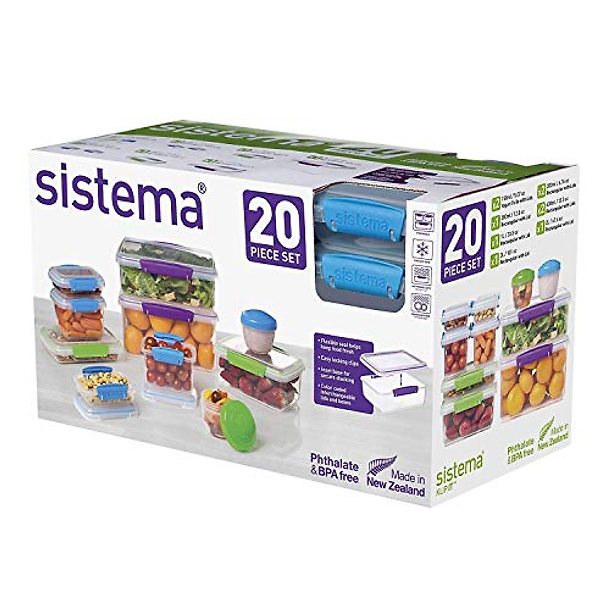 Sistema 20-Piece Food Storage Containers with Lids and Salad Dressing and Condiment Containers, Dishwasher Safe, Color May Vary