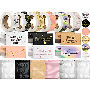 3420 Pcs Thank You Small Business Packaging Supplies Set Thank You Label Stickers Thank You for Supporting My Small Business Cards Resealable Packaging Bag Suitable for Packaging Small Business
