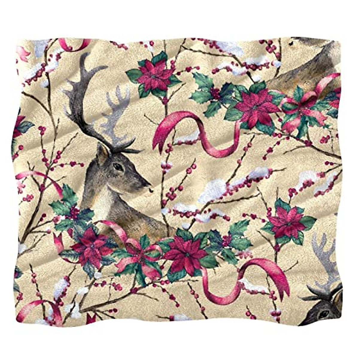 Reindeer with Flowerl Throw Blanket 59x39 Warm Soft Blankets and Throws for Sofa