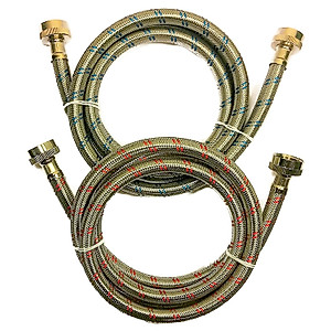 Premium Stainless Steel Washing Machine Hoses - Burst Proof (2 Pack) Red and Blue Striped Water Connection Inlet Supply Lines from Kelaro