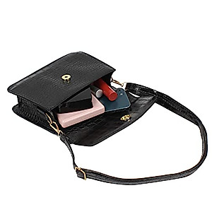 Goodbag Women Crocodile PU Leather Clutch Purse Detachable Shoulder Strap Tote Handbag, Black