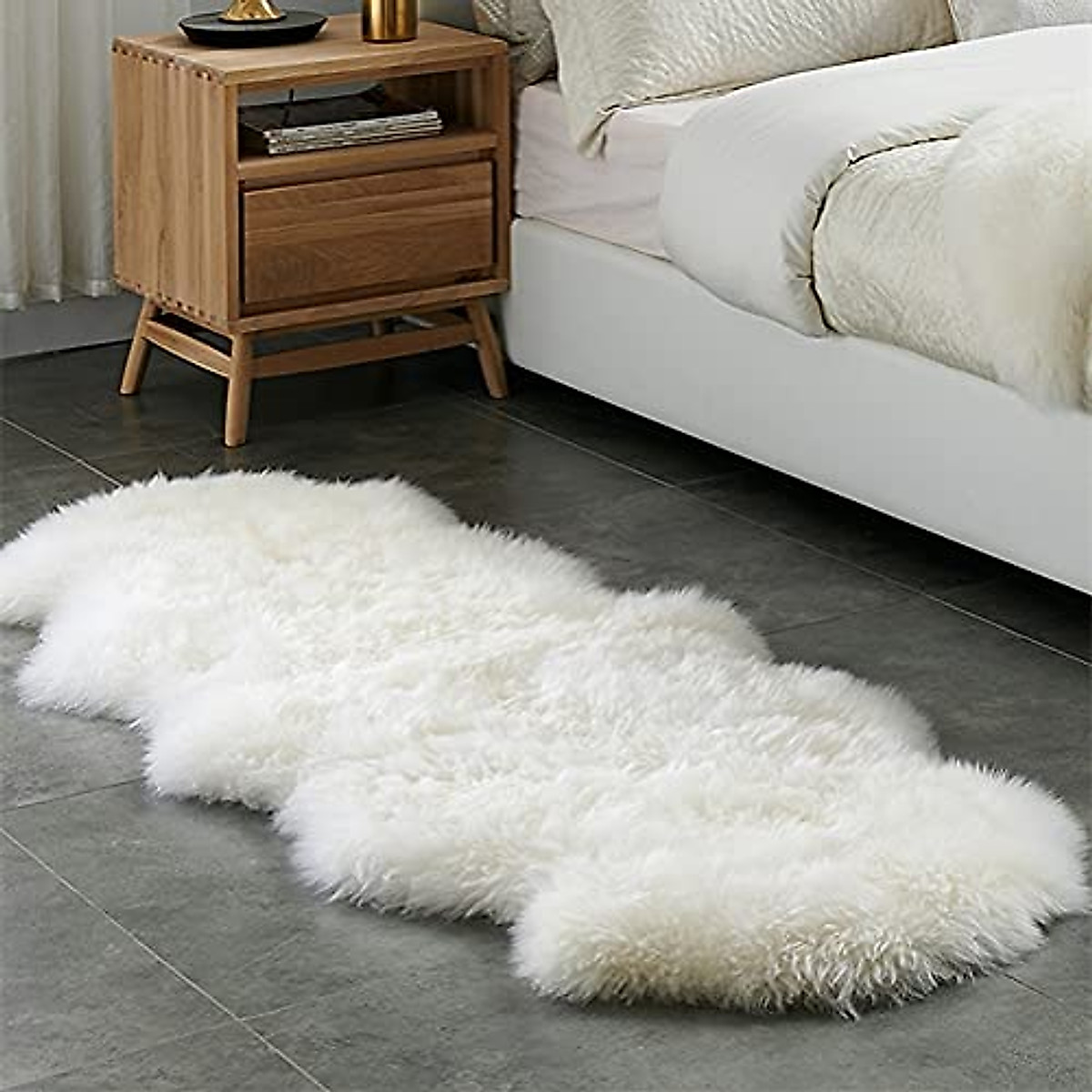 Genuine Sheepskin Rug 2.2'x6.2' Fluffy Fur Rug Nursery Rug Throw Rugs Luxury Fuzzy Fur Carpet for Bedroom Fluffy Rug for Living Room (Double Pelt, Natural)
