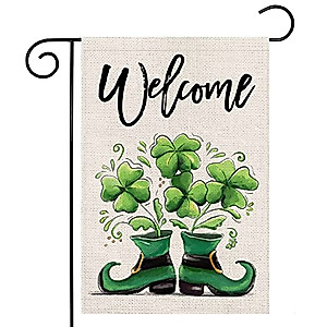 Welcome St Patricks Day Garden Flag 12x18 Double Sided Shamrock in The Boots Small Yard Flag,Spring Saint Patrick Decors for Farmhouse Outdoor Outside Holiday