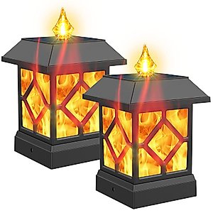 Solar Post Deck Flame Light,Outdoor Dual-Floor Waterproof Solar Post Cap LED Light,4x4 5x5 6x6 3.5X3.5 Fence Post Top Outside Flickering Light Dusk to Dawn for Garden