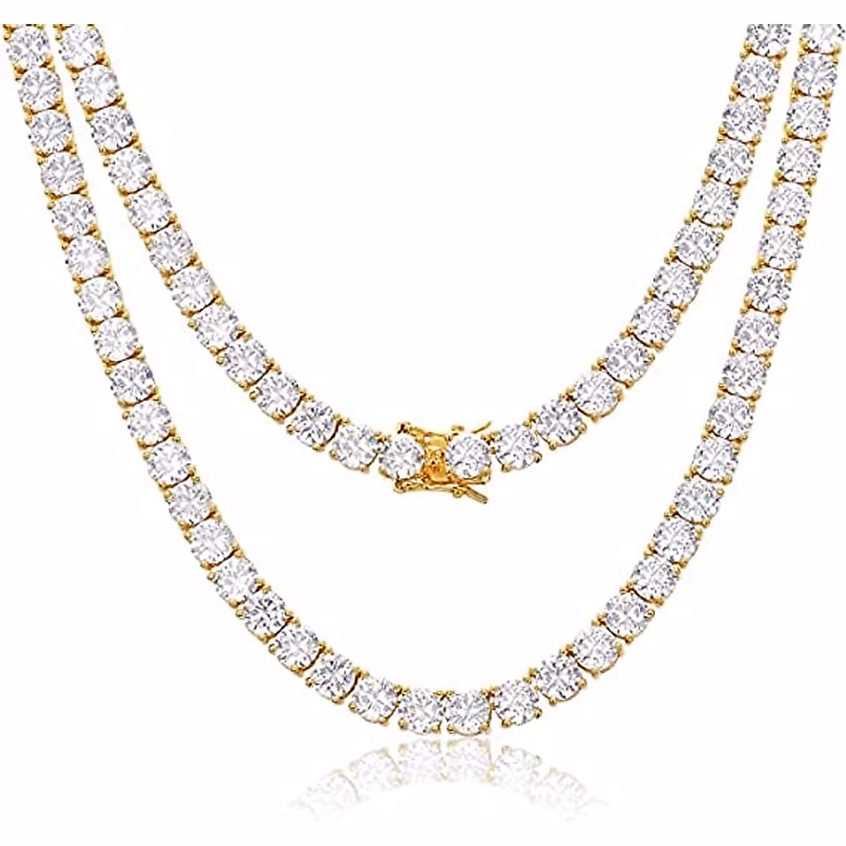 Moissanite Tennis Necklace 18K Gold Plated 925 Sterling Silver Yellow White Gold Plated Moissanite Diamond Tennis Choker Chain Wedding Necklaces 3/4/5mm 16-24 Inch Jewelry Gift for Women Men (Gold)