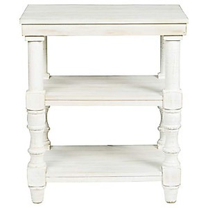 Signature Design by Ashley Dannerville Cottage Wood Accent Table with USB Plug Chargers, 28", White