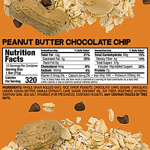 Bobo's Oatmeal Bars, Peanut Butter Chocolate Chip, Gluten Free Vegan Whole Grain Oat Bars, Pack of 12