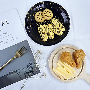 Pandecor Black and Gold Happy FING Birthday party supplies,50PCS Disposable Paper Plates 7 Inch Cake Plates for Adult Funny Birthday Party