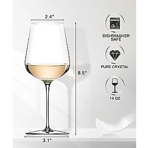LUNA & MANTHA White Wine Glasses Set of 4, Crystal Wine Glasses 14oz Hand Blown- Modern Wine Glasses with Stem, Perfect for Red & White- Gift Packaging for Daily Use, Wedding Anniversary or Birthday