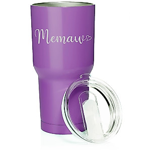 Smooth Body Tumbler Stainless Steel Vacuum Insulated Travel Mug Cup Gift Memaw With Heart (Purple, 30 oz)