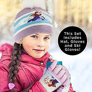 Disney Girls Winter Hat with Knit Mittens Set and Insulated Ski Ages 2-4 or Frozen Knit Gloves and Glove Set, Age 4-7