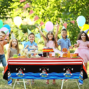 JHkim Pirate Graduation Tablecloth, 2 Packs 52" X 87" Party Tablecloths, Plastic Disposable Tablecover for Pirate Themed Party Supplies Decorations Kindergarten