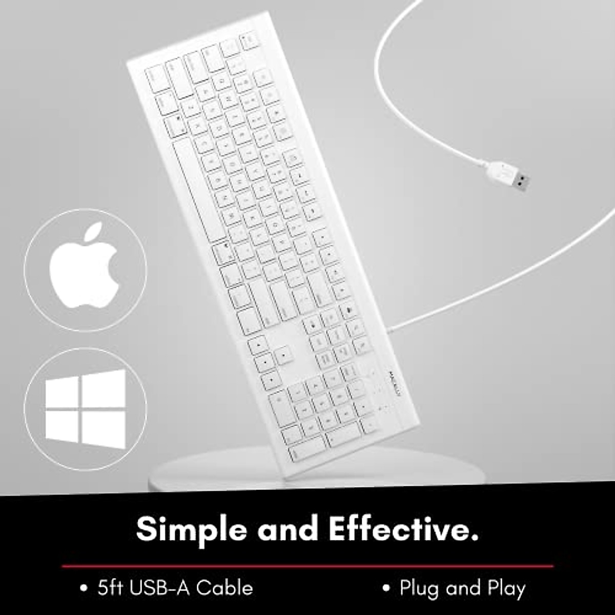 Macally Full Size USB Wired Keyboard for Mac and PC - Plug & Play Wired Computer Keyboard - Compatible Apple Keyboard with 15 Shortcut Keys for Easy Controls & Navigation of Macbook Pro/Air, iMac