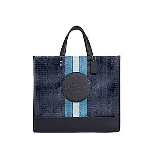 COACH Dempsey Leather Crossbody Tote 40 with COACH Patch in Navy/Blue/Multi - #CA593