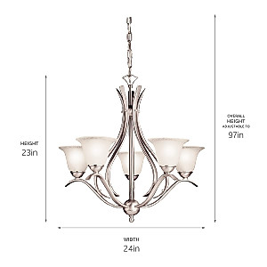Kichler Dover 23" 5 Light Chandelier with Etched Seeded Glass in Brushed Nickel