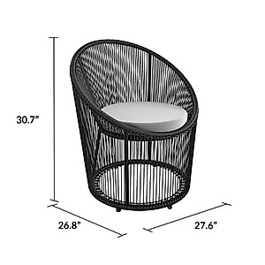 CosmoLiving by Cosmopolitan 88282BLK1E, Taura Collection, Resin Rope, Outdoor, Black Lounge Chair, Light Gray