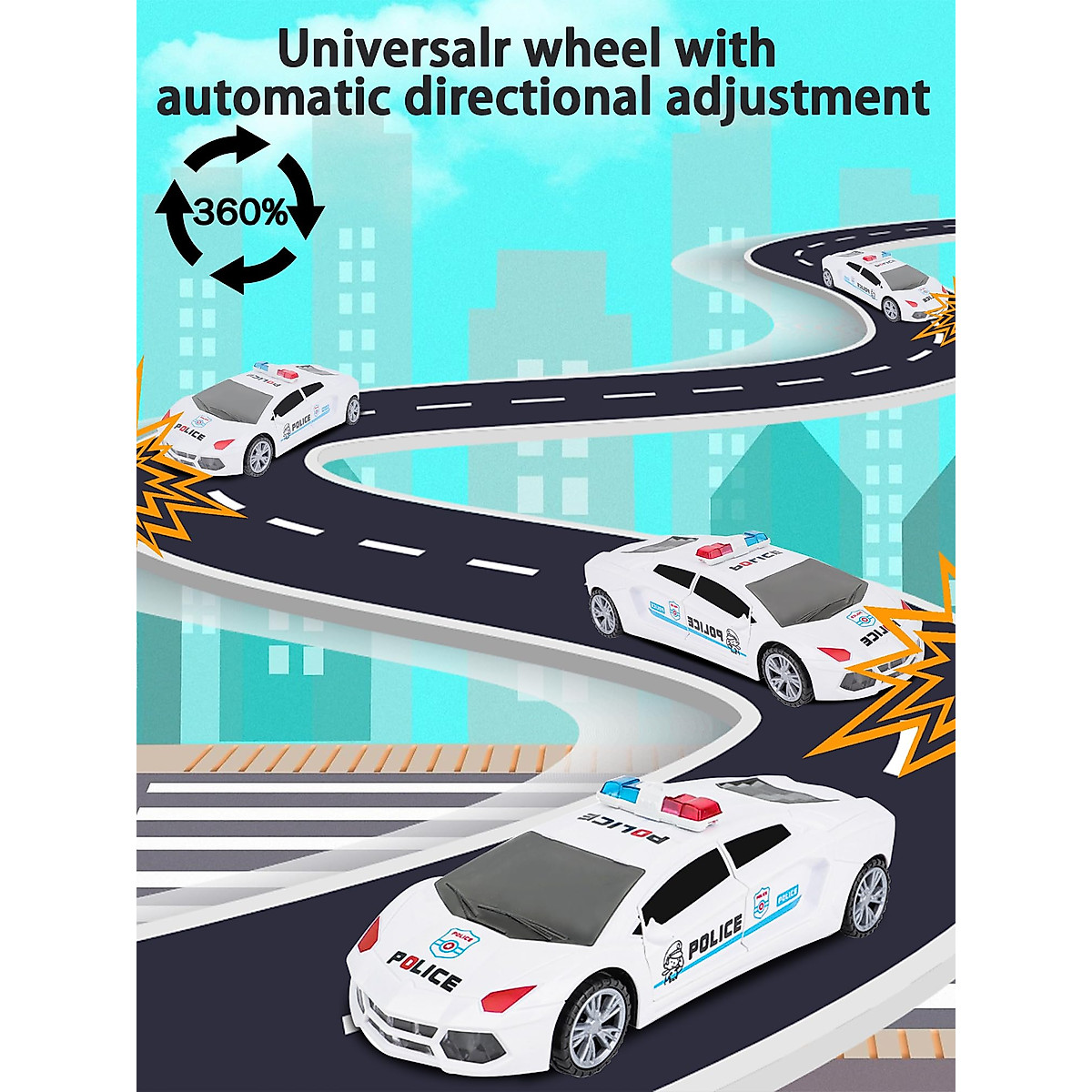 Police Car Toy for Boys, Girls, Kids, Police Car Toys with Lights and Siren, Interactive Educational Gift Toys for 3 4 5 6 7 Year Old Boys Girls