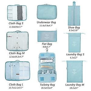 Belsmi 9 Set Packing Cubes with Shoe Bag - Compression Travel Luggage Organizer (9pcs Grey)