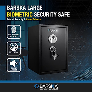 Barska Biometric Fingerprint Security Home Safe Lock Box for Handgun Document Money - DELUXE