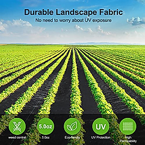 Jevrench 5oz Weed Barrier Landscape Fabric Heavy Duty, 1.3ft x 50ft Dual-Layer Premium Garden Landscaping Fabric, Ground Cover Weed Control Fabric Outdoor Weed Mat Garden Lawn Fabric