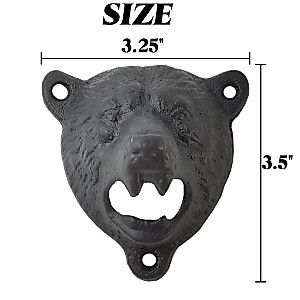 NSBELL 3PCS Cast Iron Bottle Opener Bear Vintage Wall Mount Grizzly Bite Bottle Opener