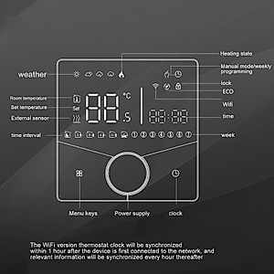 WiFi Programmable LCD Display Smart Thermostat for Tuya with Knob, Floor Heating Control Panel, Digital (Black)