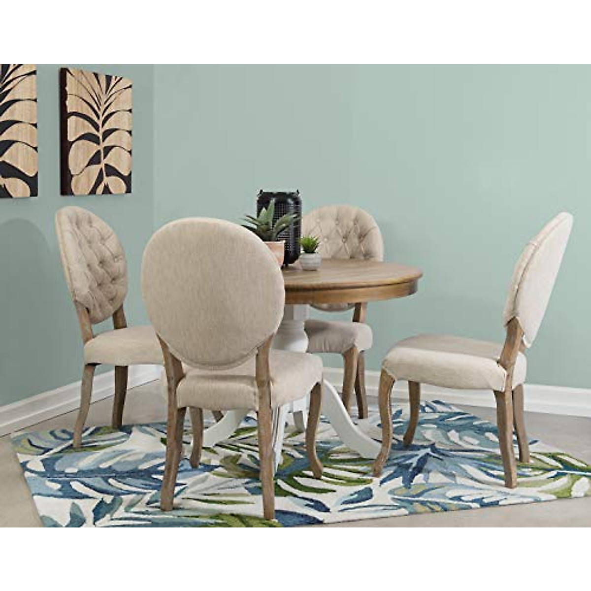 Linon Natural and White 2 Tone Pedestal Dining Harris Table