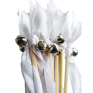 50PCS Ribbon Wands with Triple Ribbon and Silver Bell Party Wand Party Favors Streamers Ribbon Sticks Magic Fairy Wands for Wedding Decors
