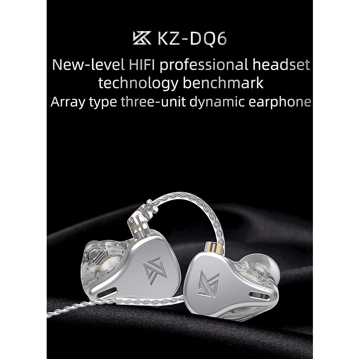 KZ DQ6 Array type three-unit dynamic in-Ear Headphone, HIFI Stereo Noise Isolating Sport IEM Wired Earphones/Earbuds/Headphones with Detachable Cable (without Mic, Grey)