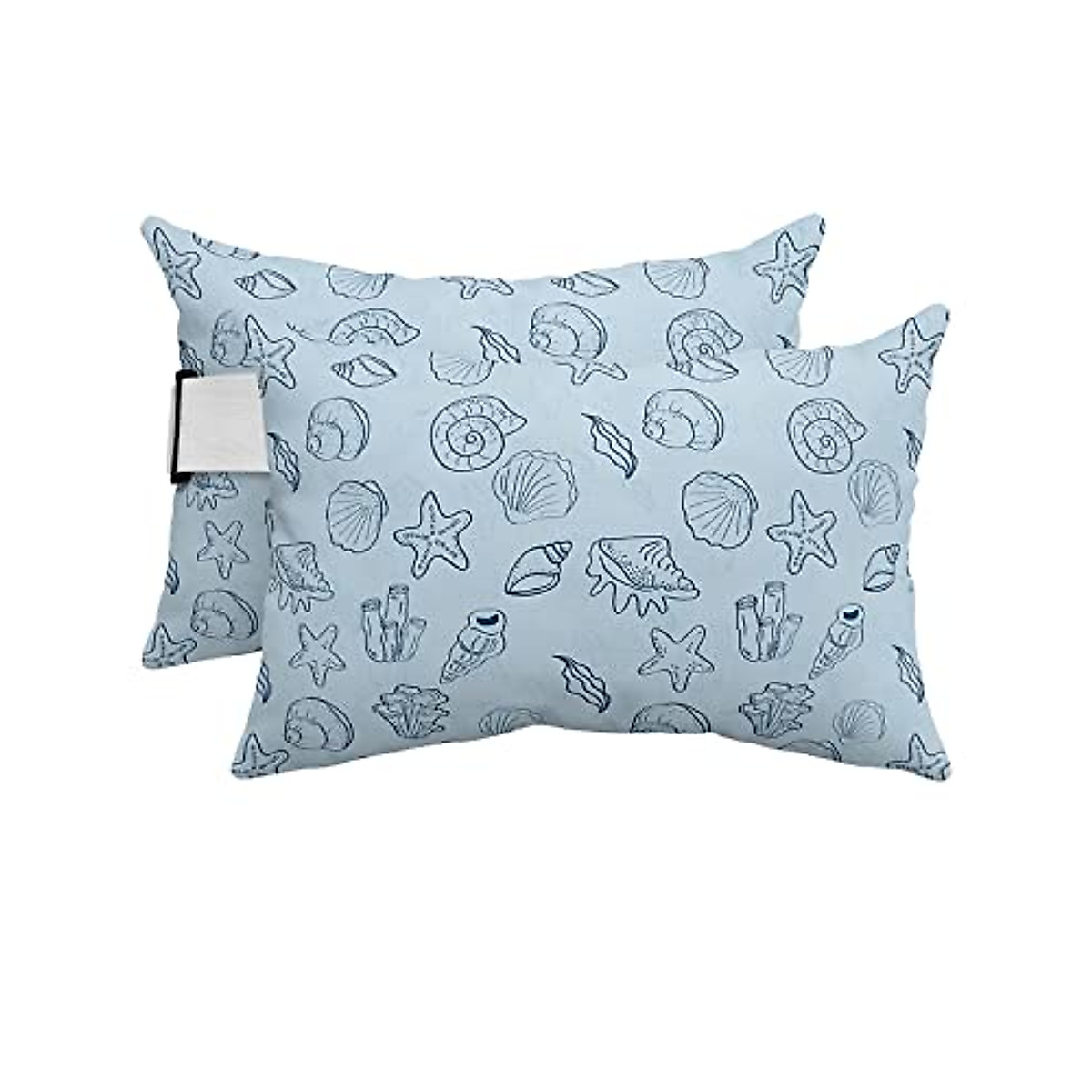 Recliner Head Pillow Ledge Loungers Chair Pillows with Insert Ocean Animals Shells Starfish Graffia Style Blue Background Lumbar Pillow with Adjustable Strap Patio Cushion for Sofa Bench Couch, 2 PCS