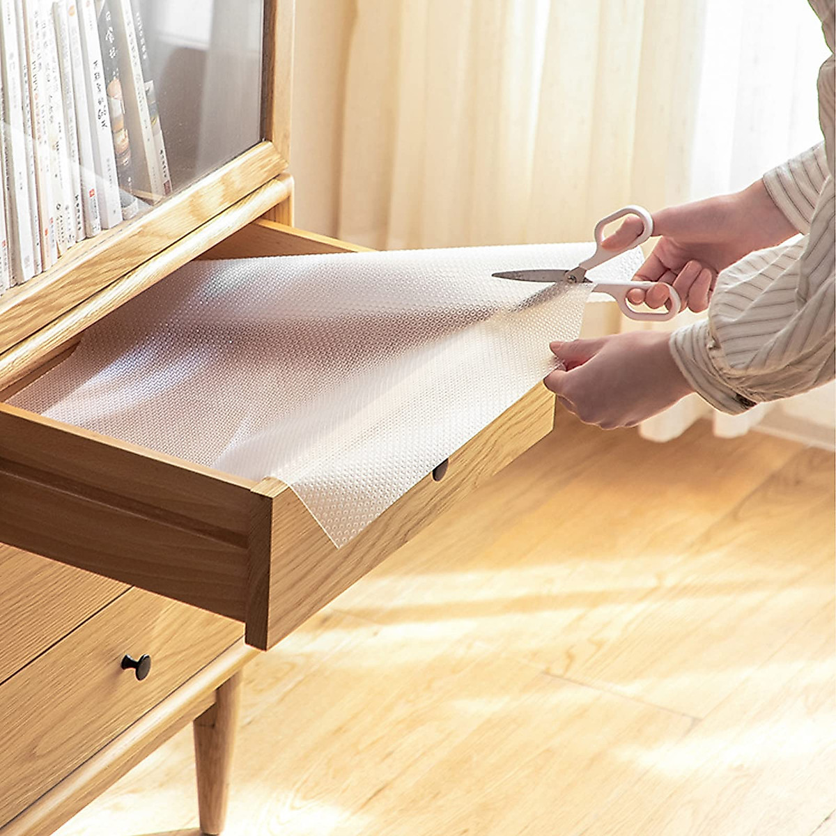 4 Rolls Non Adhesive Shelf Liners for Kitchen Cabinets, Waterproof Drawer Liners for Kitchen, Non-Slip Cabinet Liner for Kitchen Cabinet, Shelves, Desks, 17.7 Inch X 5 FT