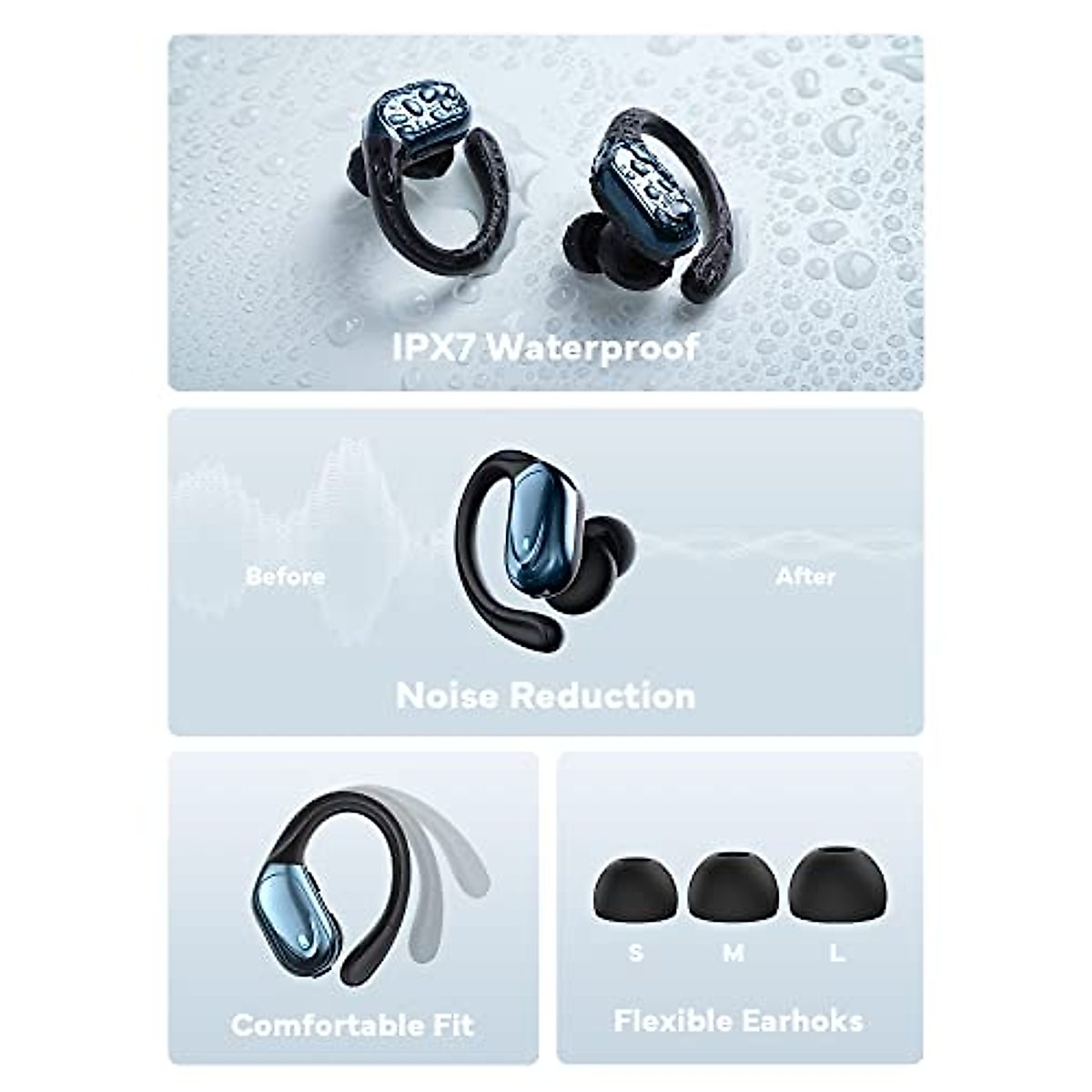 Headphones Wireless Earbuds, Bluetooth Earbuds with Earhooks 100H Playback with Charging Case and Ear Buds Wireless Bluetooth Digital Display, Built-in Noise Cancellation Mic