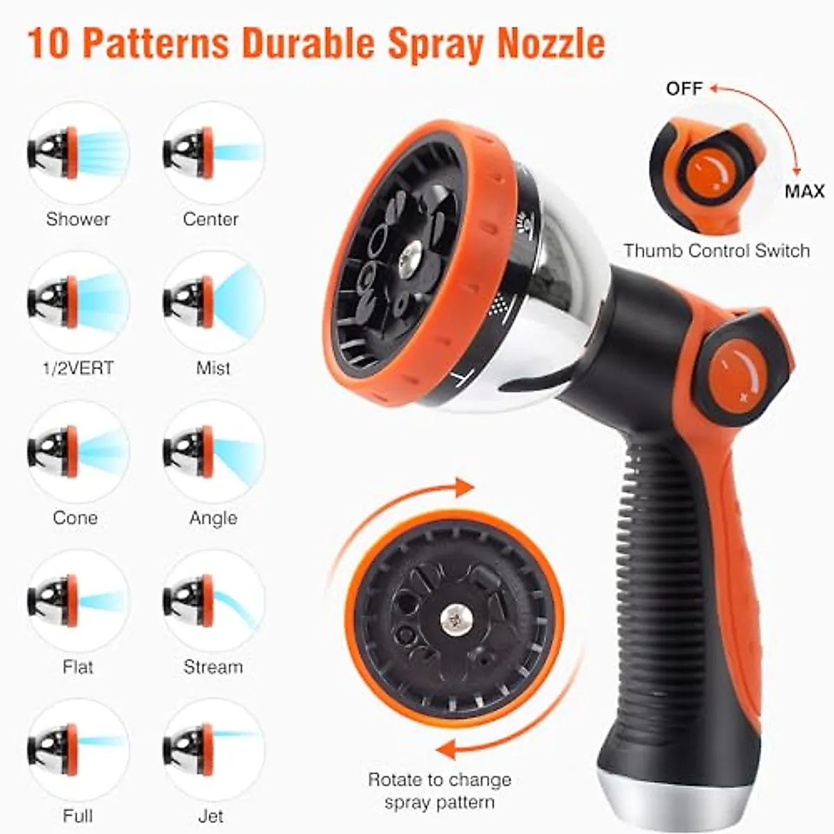 GAINSEN Flexible Metal Garden Hose 50ft x 5/8", Stainless Steel Heavy Duty Water Hose with Thumb Spray Nozzle, Kink & Tangle Free, Puncture & Leak Proof, Durable Lightweight Hose for Yard, Outdoor