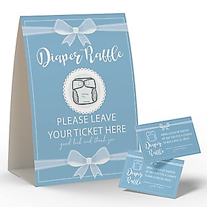 Diaper Raffle Tickets for Baby Shower Sign，Baby Shower Invitations with Diaper Raffle Cards - Baby Shower Games for Boy(1 Sign with 50 Raffle Tickets) Toctose010