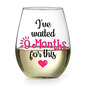 DYJYBMY I've Waited 9 Months For This Wine Glass, Funny New Mom Stemless Wine Glass, Pregnancy Gift for First Time Moms, Baby Shower Presents, Pregnancy Announcement Gift, New Mommy Gift