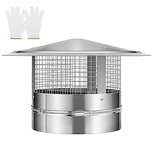 VIVOHOME 10" Cone Top Chimney Cap with Screen, Round Roof Rain Chimney Cover, Galvanized Steel Fireplace Exhaust Cap, Adjustable Roof Cap for Vent