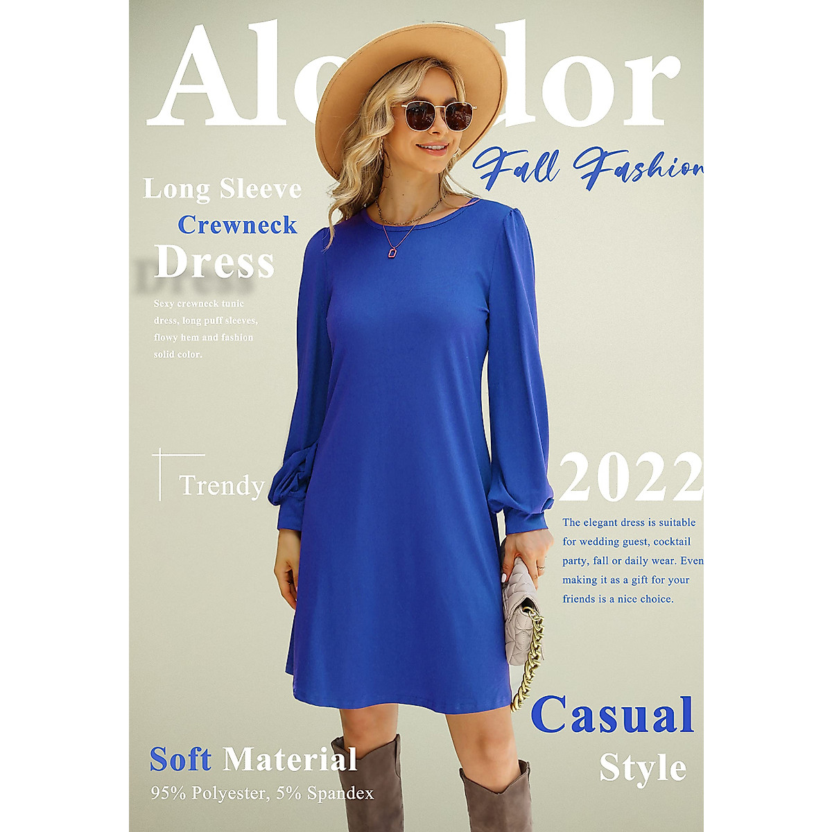 Aloodor Christmas Dresses 2023 Long Sleeve Crewneck Midi Dresses Fall Outfits Party Dress Green L