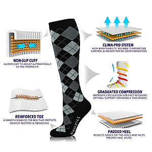 NEWZILL Medical Compression Socks for Women & Men Circulation 20-30 mmHg, Best for Running Athletic Hiking Travel Flight Nurses (Black Gray Argyle, L/XL)