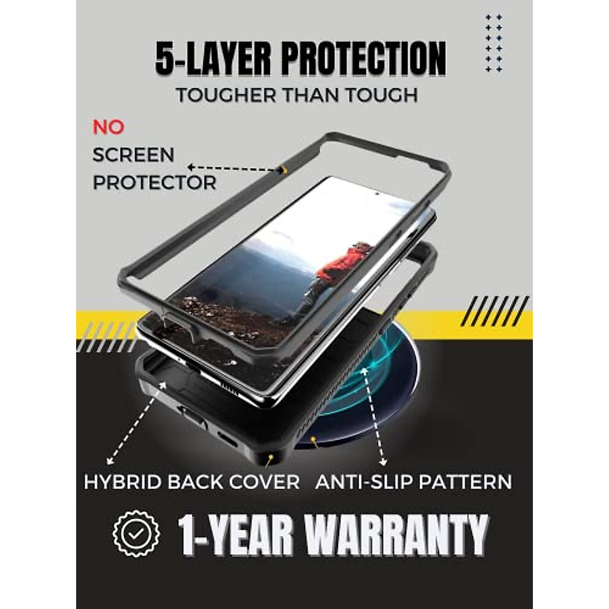 ArmadilloTek Vanguard Compatible with Samsung Galaxy Note 20 Ultra 5G Case (2020 Release) Military Grade Full-Body Rugged with Built-in Kickstand [Screenless Version] - Black