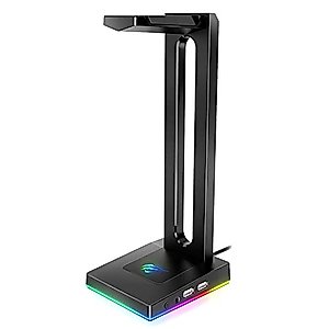 RGB Headphones Stand Holder - Headset Holder Hook Gaming Headphones Accessories with USB Charging – Floating - Compatible with All Standard Sized Headsets (TH630, Black)