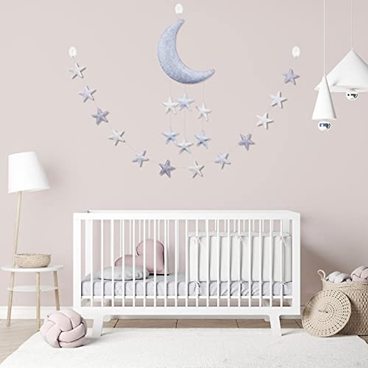 Moon and Stars Nursery Decor - Two Baby Wall Decorations for Nursery Hanging Moon Nursery Wall Decor and Separate Star Wall Baby Decor for Nursery Star Baby Nursery Garland