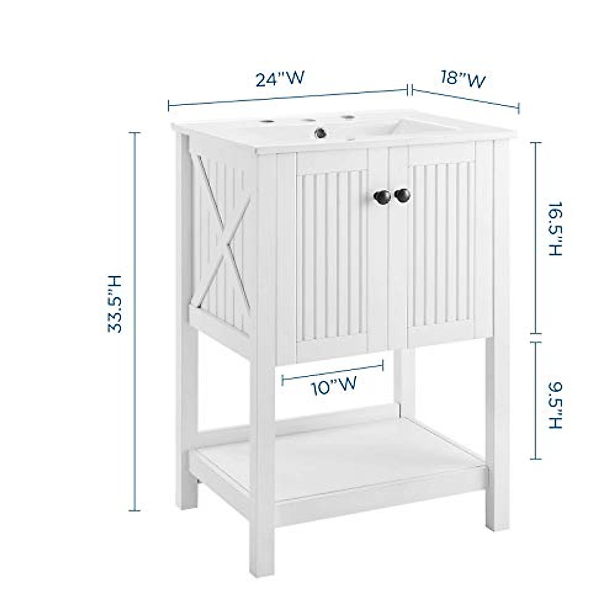 Modway Steam Bathroom Vanity Cabinet, 24" with White Sink
