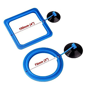 4 Pcs Fish Feeding Ring Square and Round Aquarium Fish Feeding Ring Floating Food Feeder, with Suction Cup
