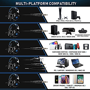 GIZORI Gaming Headset, Xbox Headset, Gaming Headphones with Microphone Surround Sound, Noise Canceling with Mic & LED Light, Compatible with PC PS5, PS4, PS2, Xbox Series, Sega Dreamcast, Laptop, Blue