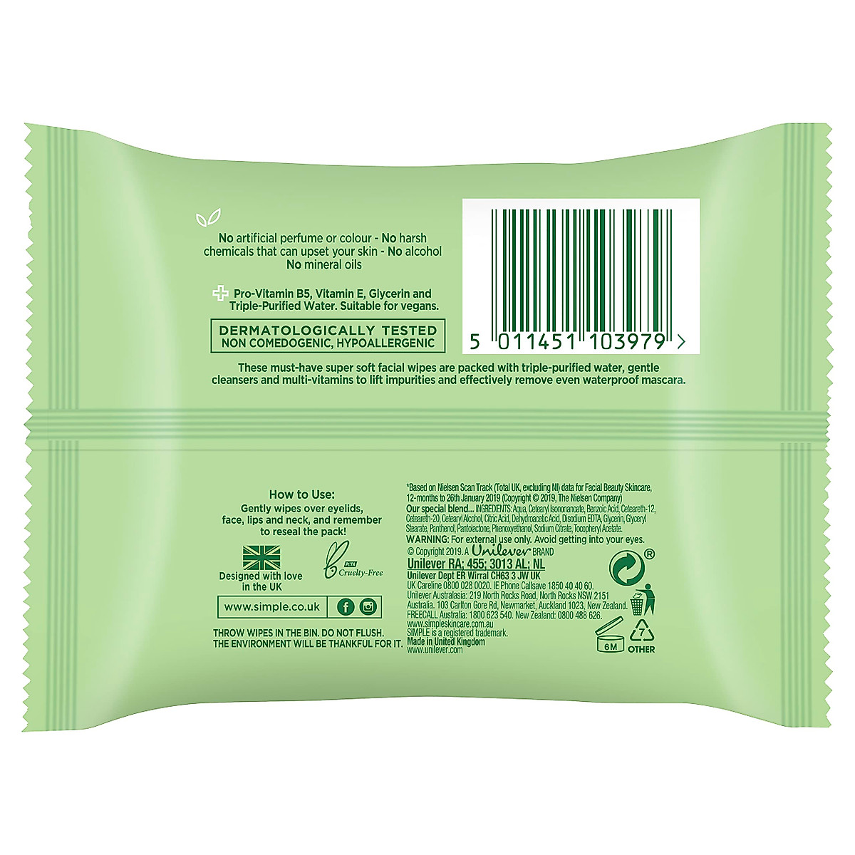 Simple Kind To Skin Cleansing Facial Wipes - 25 Wipes