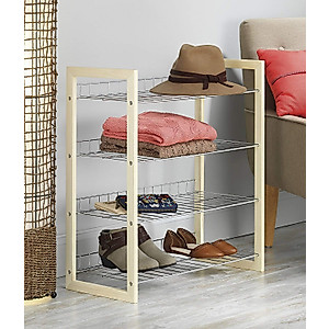 Whitmor 4 Tier Storage Organizer-Natural Wood and Chrome Closet Shelf