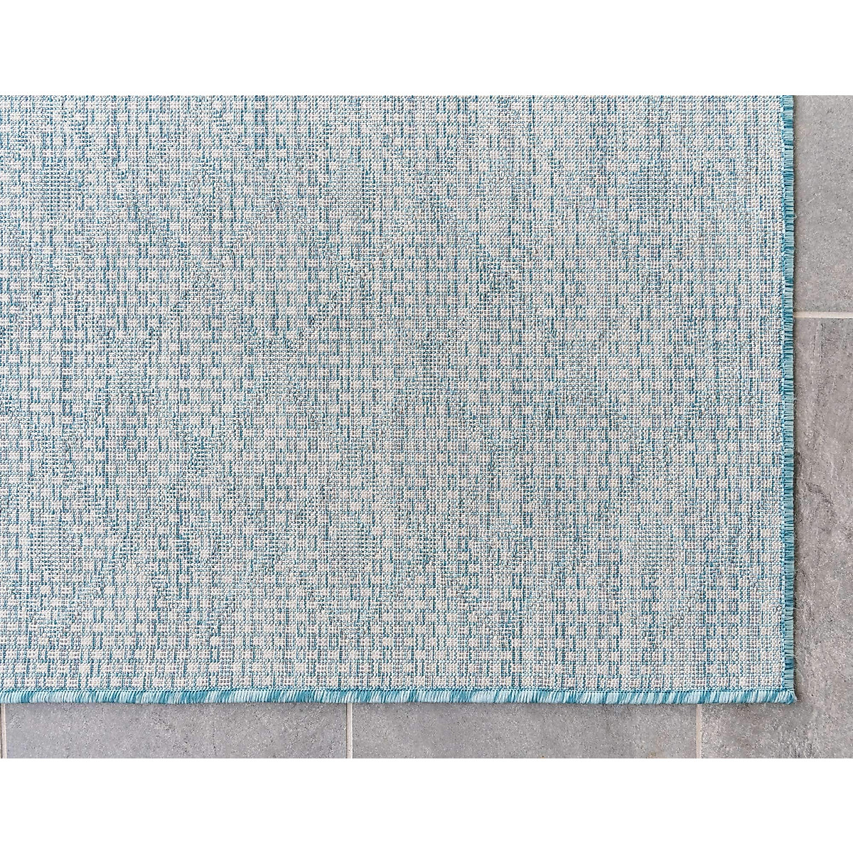 Unique Loom Outdoor Trellis Collection Area Rug - Tribal Trellis (2' x 6' 1" Runner, Aqua/ Ivory)