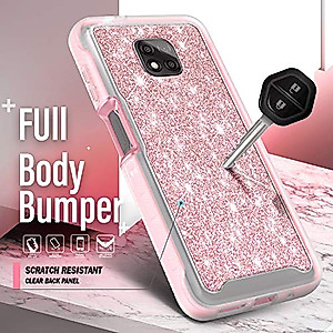 NZND Motorola Moto G Power 2021 Case with [Built-in Screen Protector], Full-Body Shockproof Protective Bumper Cover, Impact Resist Durable Phone Case (Glitter Rose Gold)